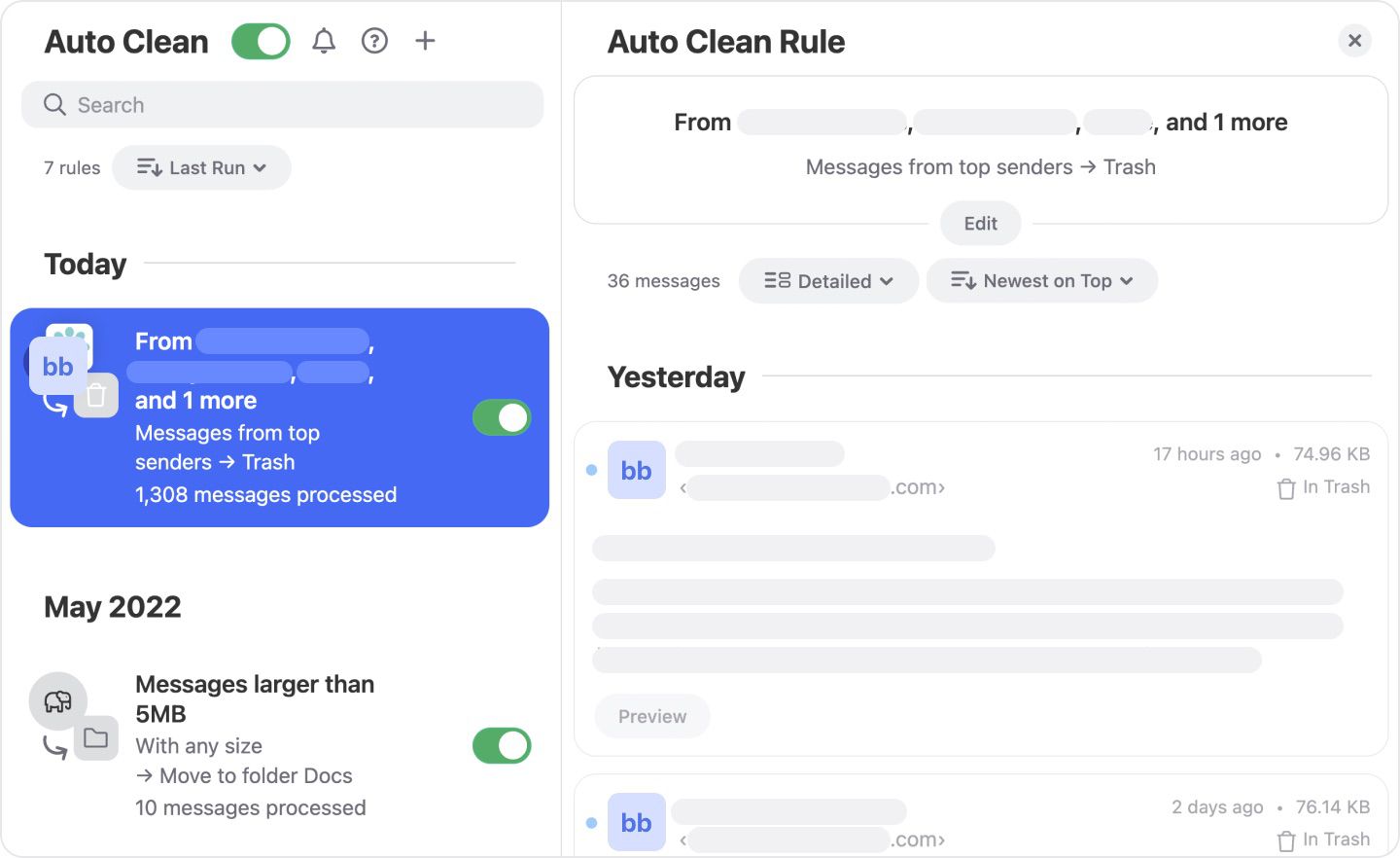 Managing Auto Clean Rules