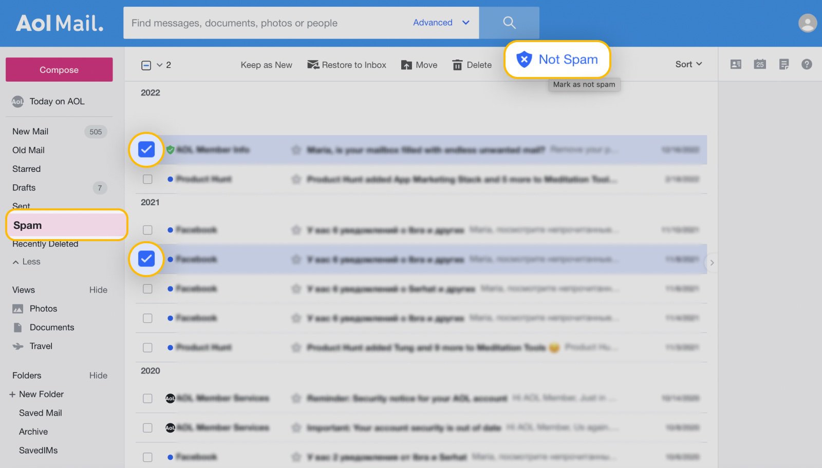 Stop Emails from Going to Spam in AOL | Mark as Not Spam