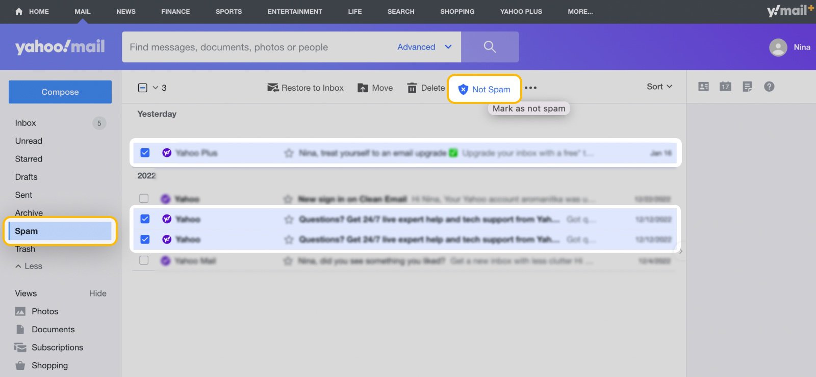 Stop Emails from Going to Spam in Yahoo | Mark as Not Spam
